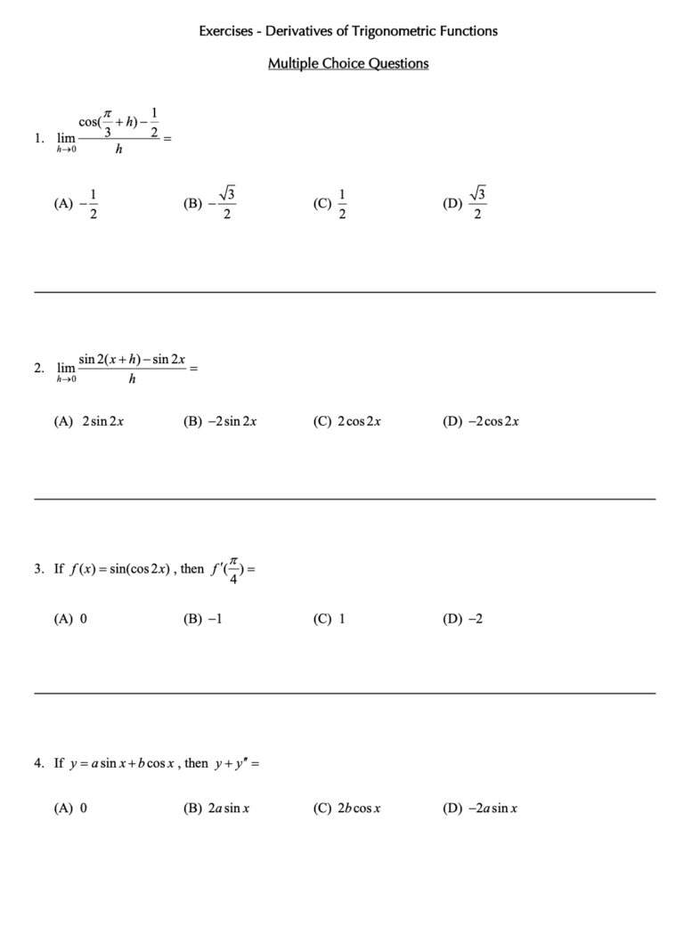 Derivatives of Trigonometric Functions - Top Study Guide | RevisionTown